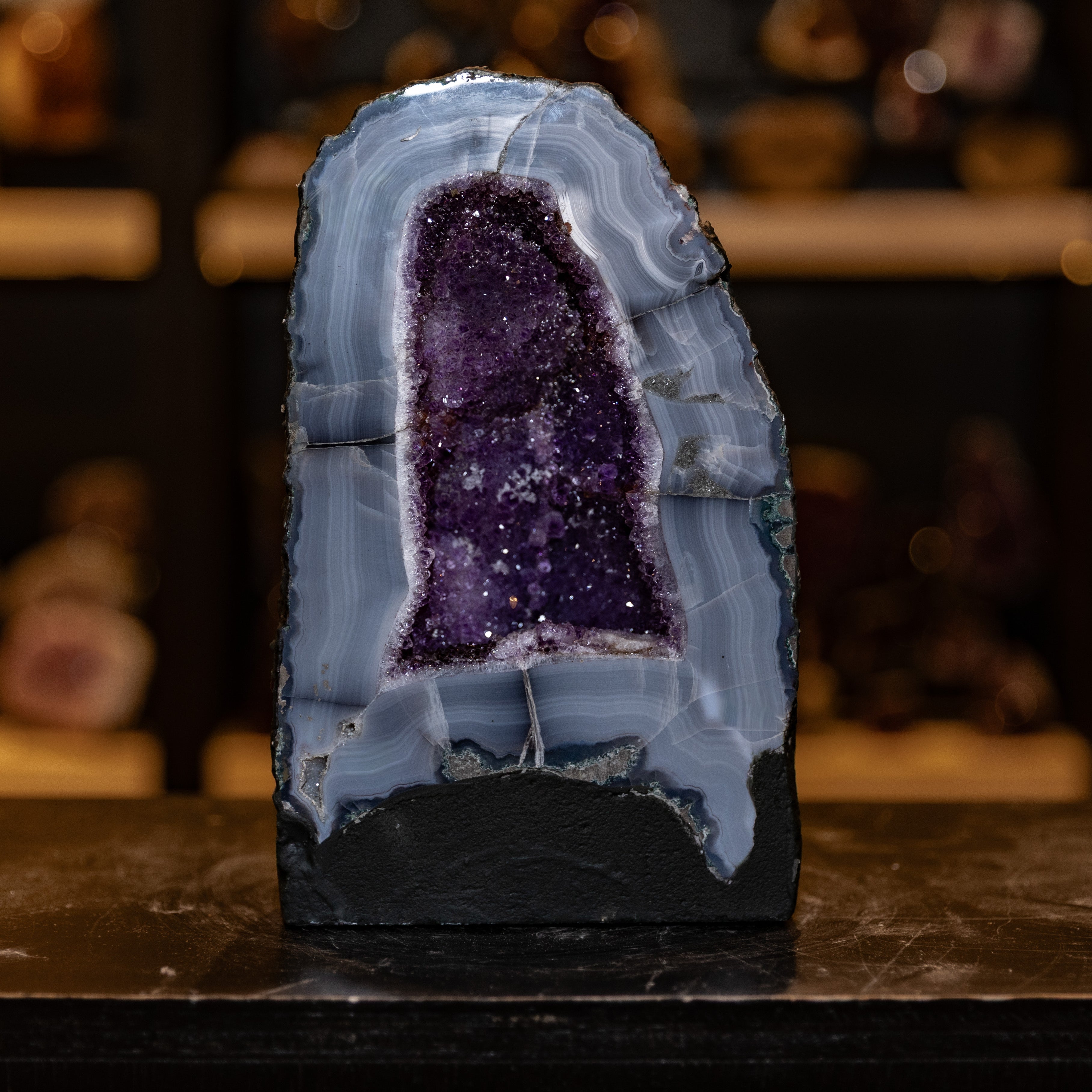 Amethyst Cathedral Geode with Thick Agate Banding (6.9 KG) – Polished ...